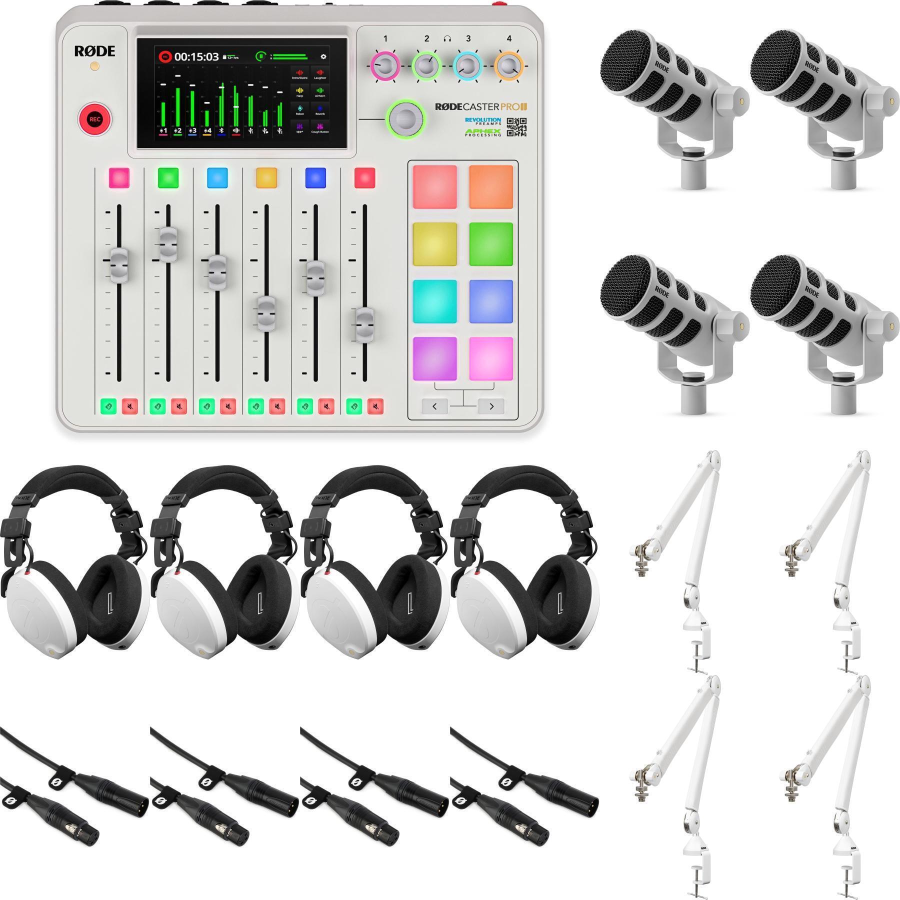 Rode Rodecaster Pro II and PodMic 4 Person Podcast Kit - White | Sweetwater