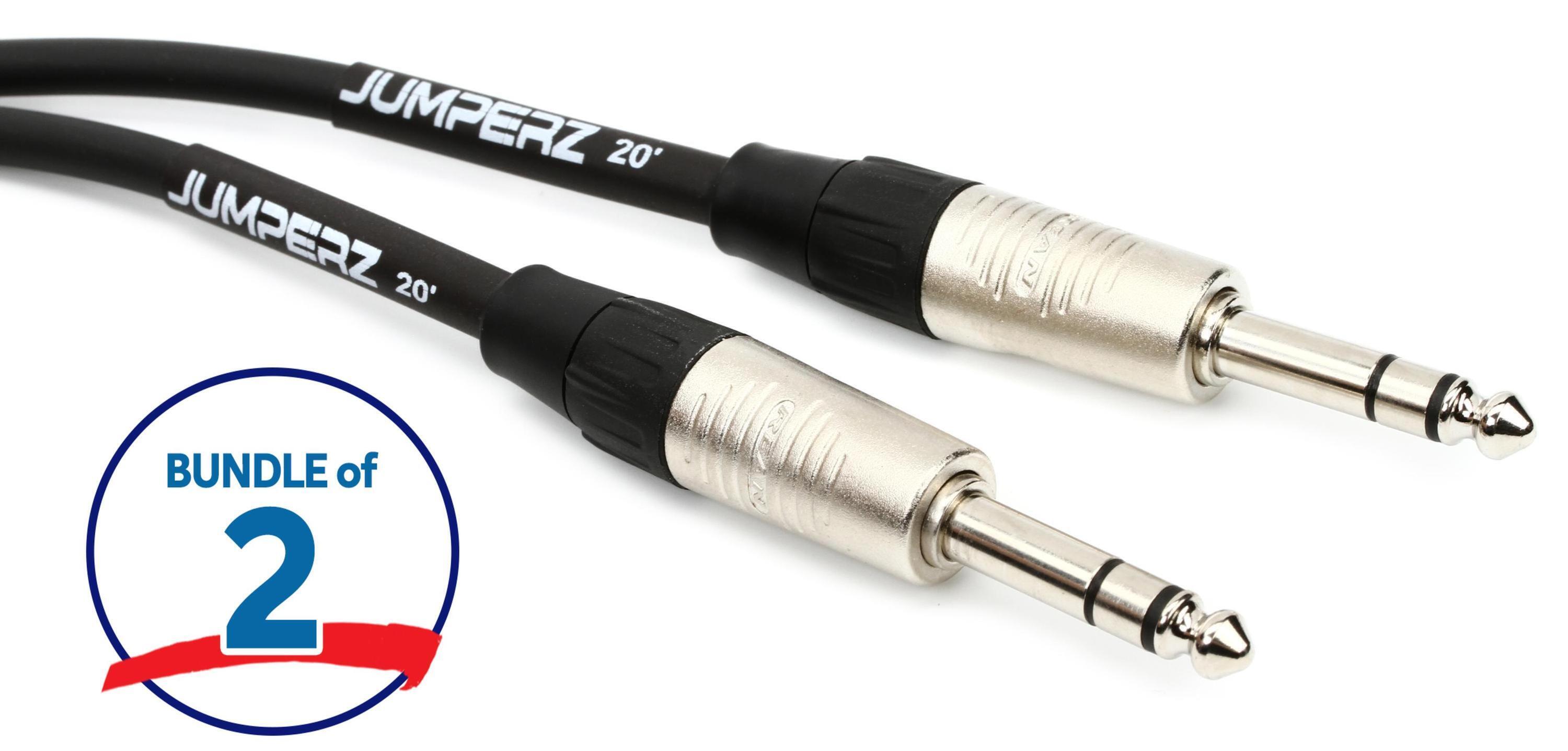 JUMPERZ JB2TRS-20 Blue Line 1/4-inch TRS Male to 1/4-inch TRS Male Patch Cable (2-Pack) - 20 ...