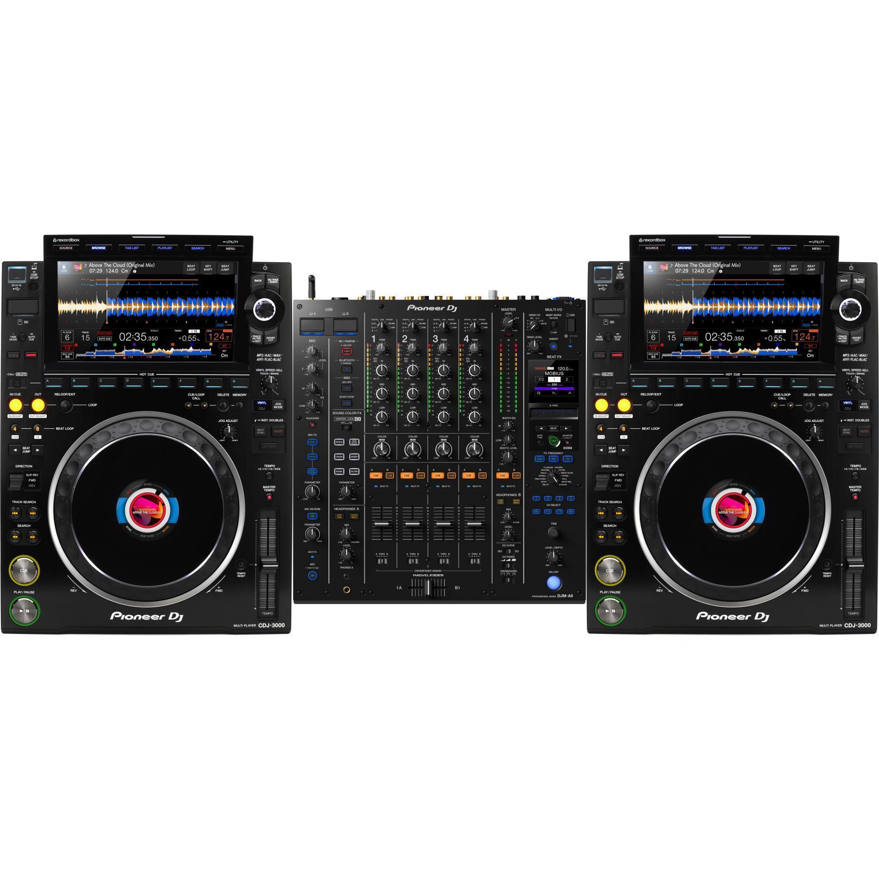 Pioneer DJ DJM-A9 4-channel DJ Mixer with Effects and Dual CDJ3000 ...