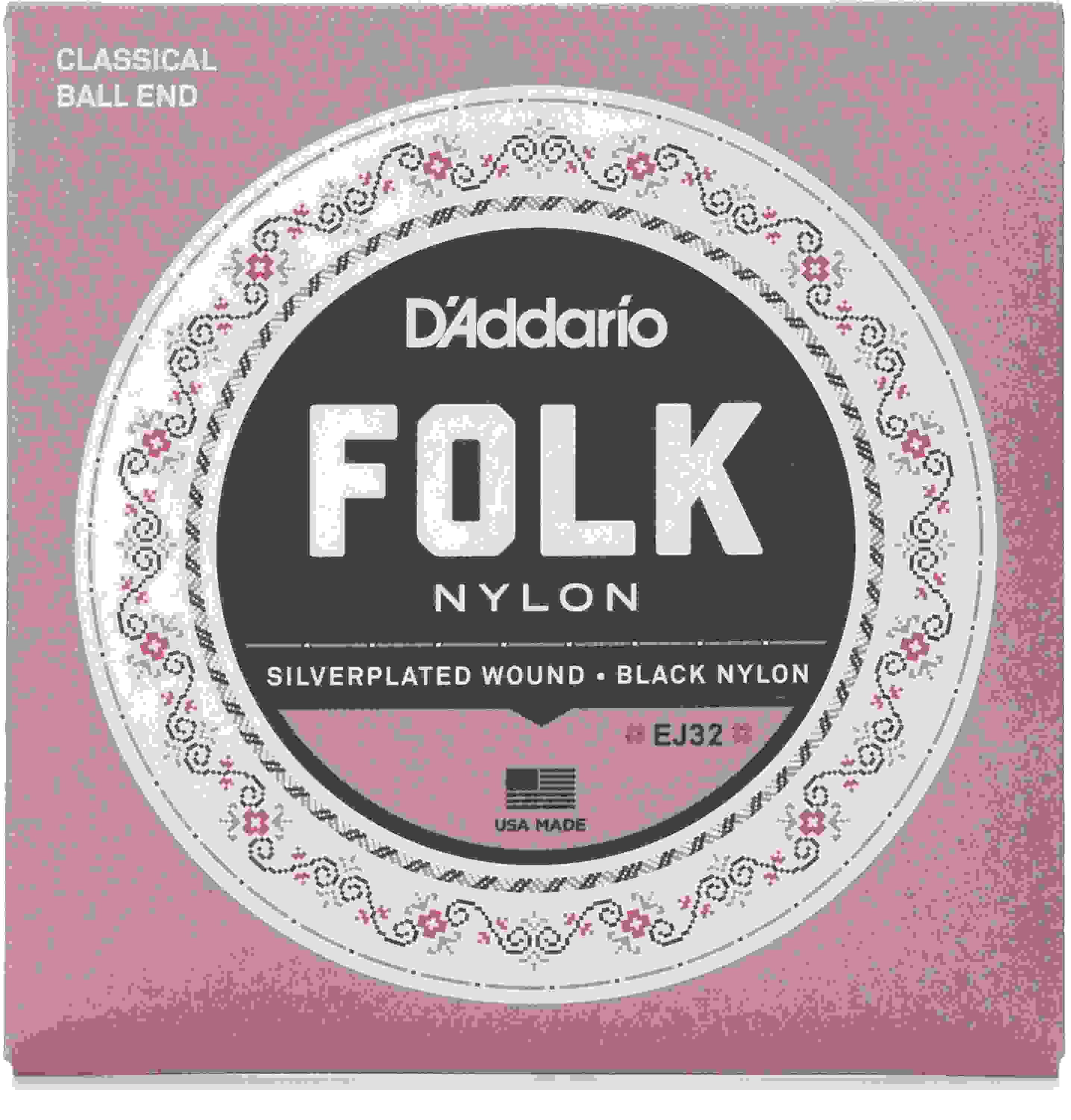 D'Addario Folk Nylon Silver-wound/Black Nylon Classical Ball-end Guitar Strings - .028-.045 ...