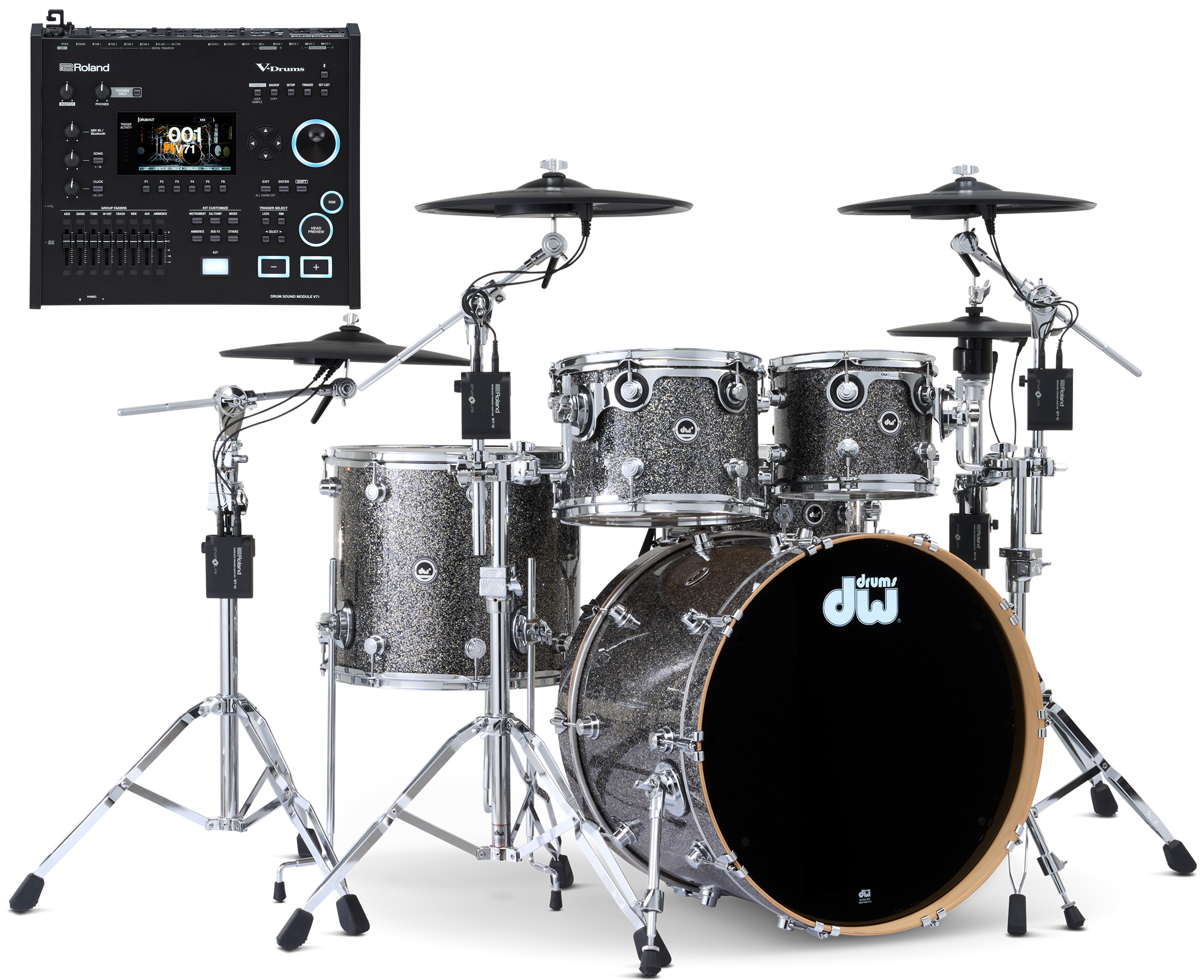 DW DWe 5-piece Drum Kit Bundle with Roland Electronic Cymbals, V71 Sound Module, and DW Hardware ...