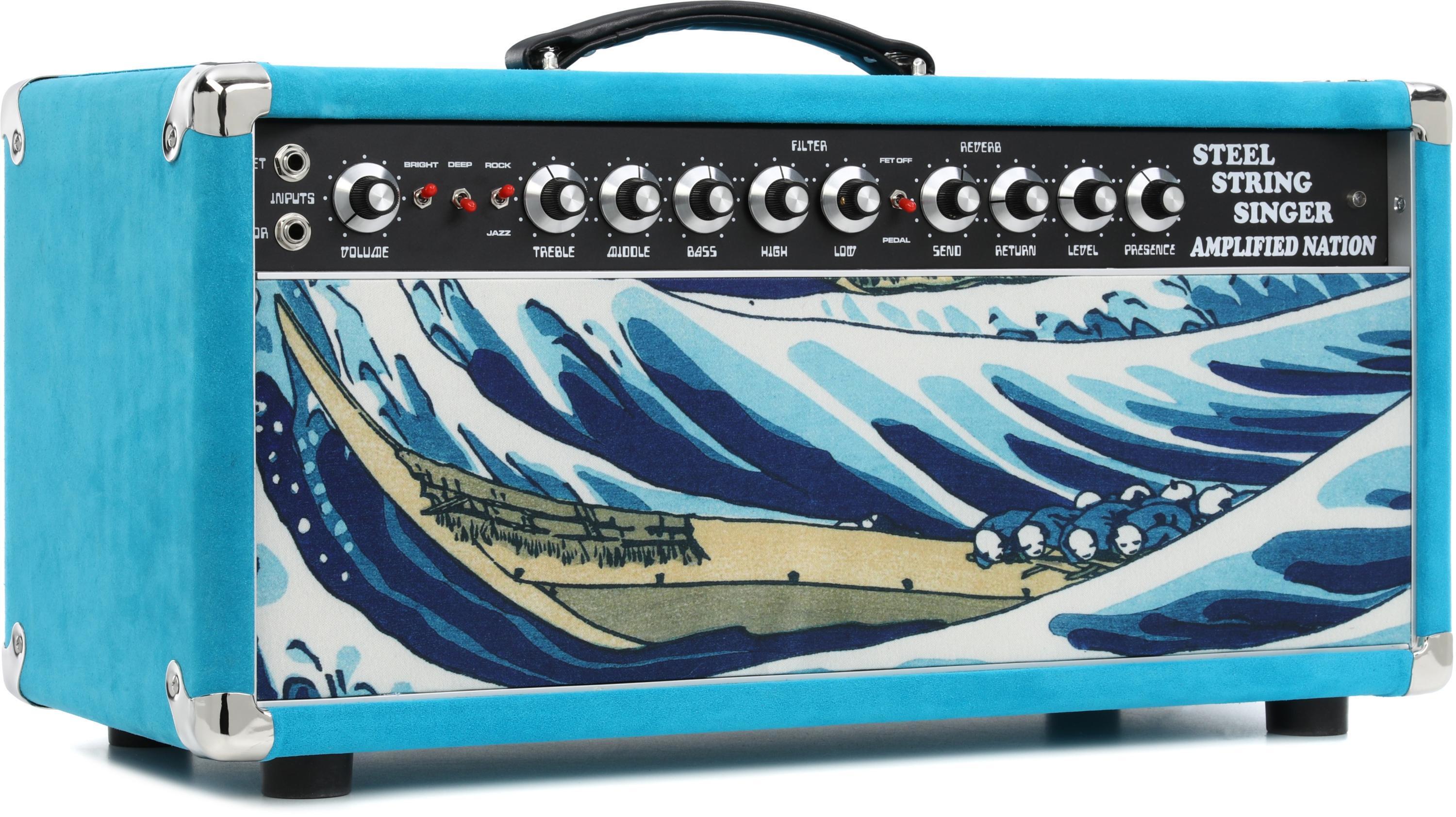 Amplified Nation Steel String Singer 50-watt Tube Head - Turquoise Suede with Hokusai Baffle ...