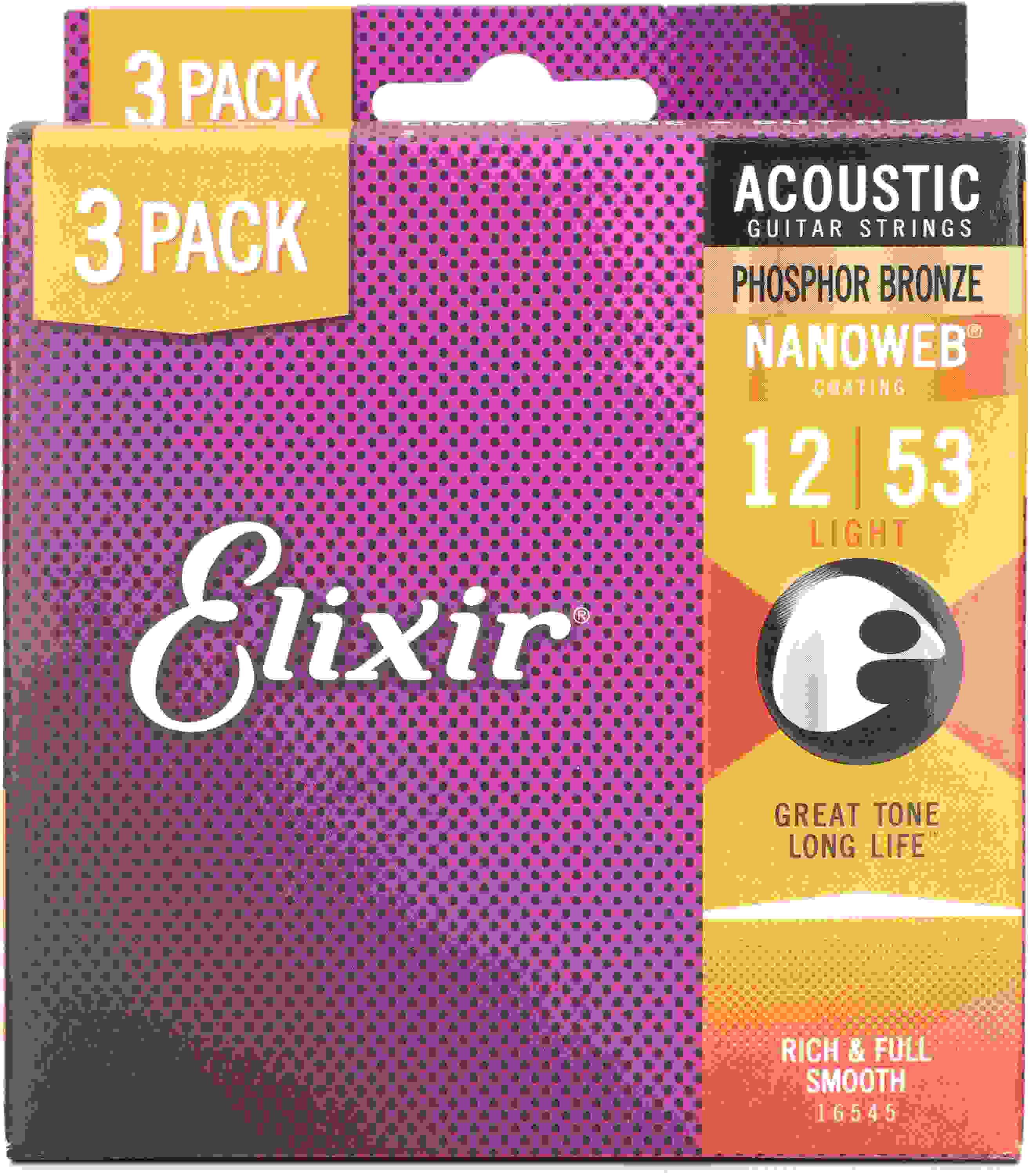 Elixir Strings 16545 Nanoweb Phosphor Bronze Acoustic Guitar Strings ...