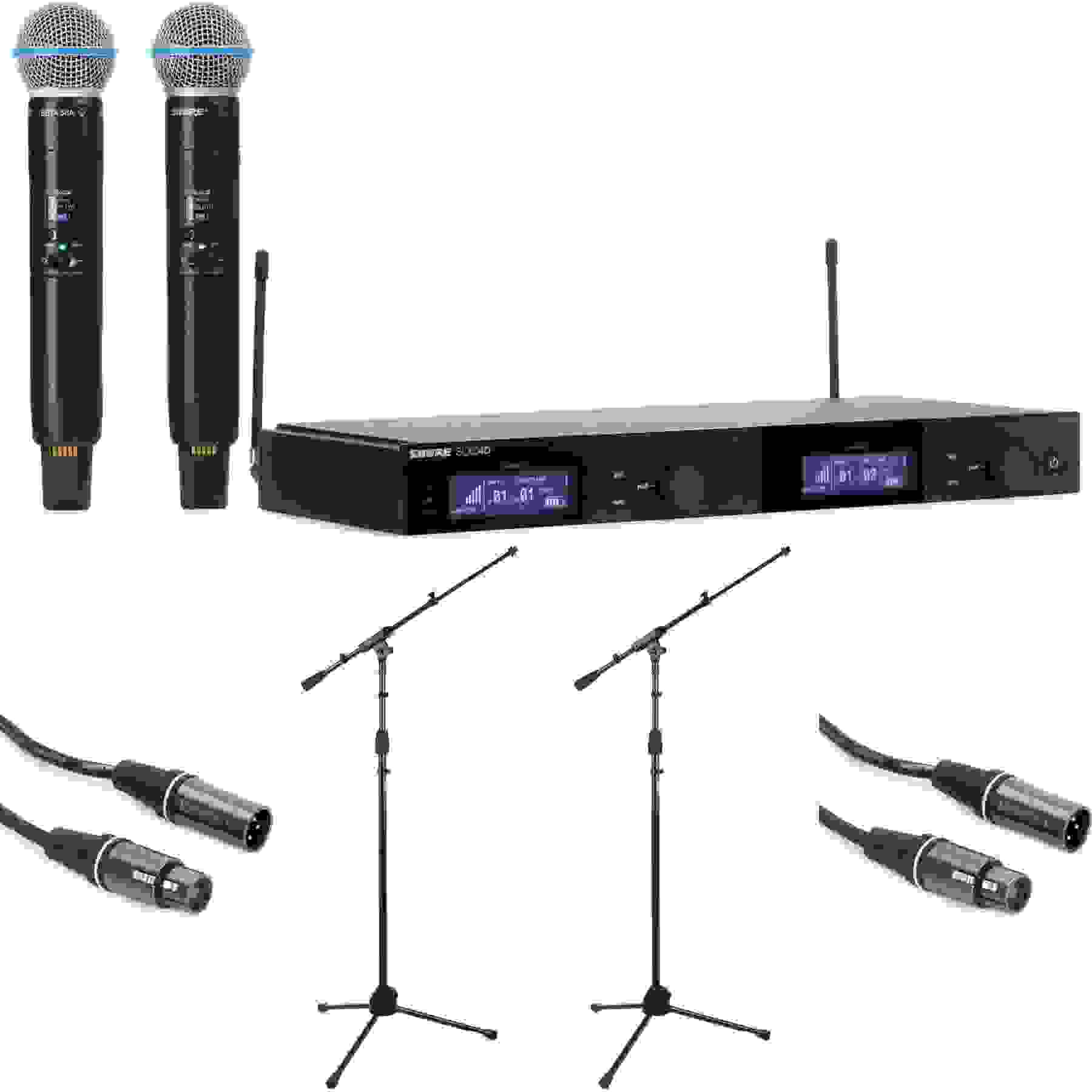 Shure SLXD24D/B58 Digital Wireless Dual Handheld Microphone System with Stands and Cables - J52 ...