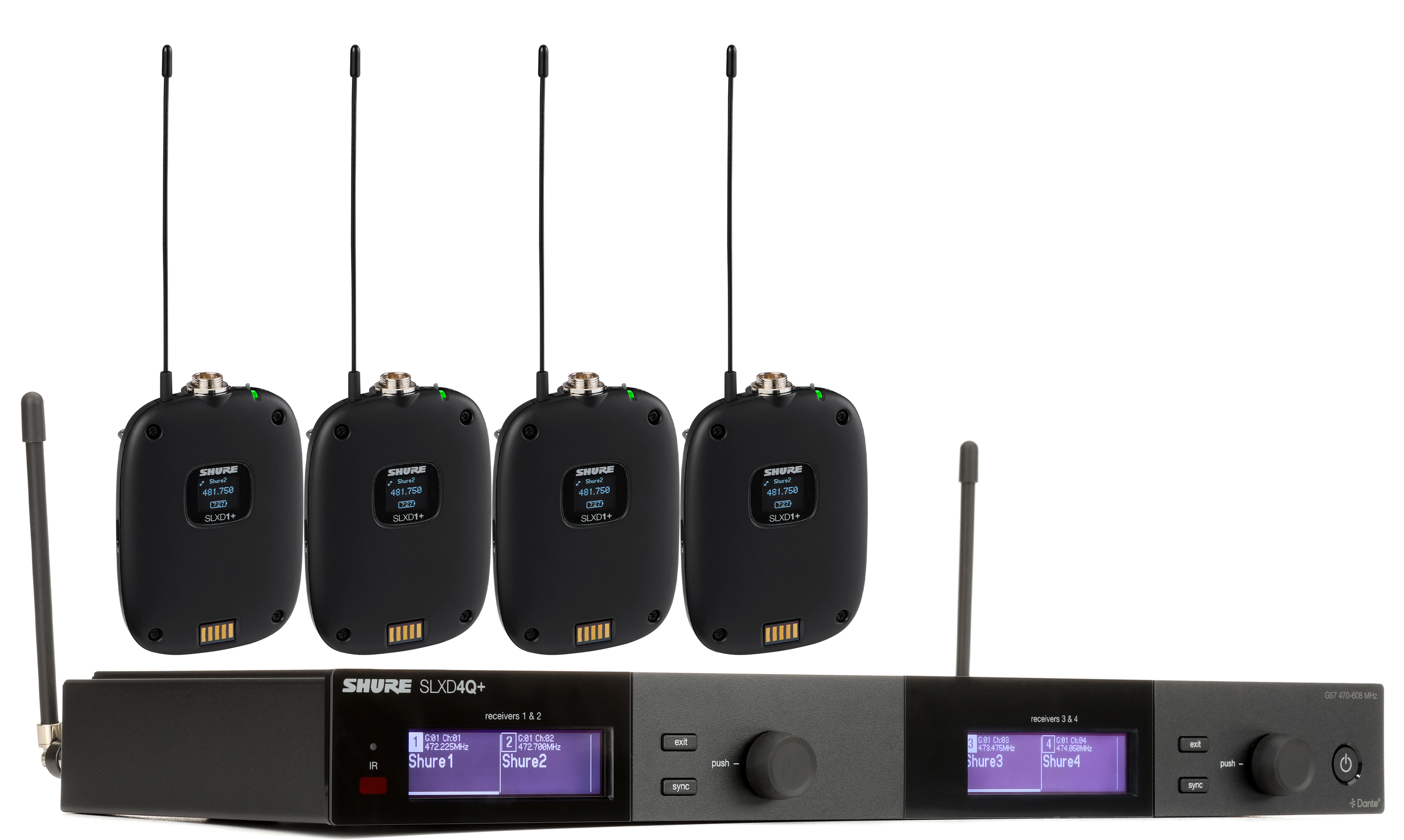 Shure SLXD4Q+ Quad Wireless Bodypack System - G57 Band | Sweetwater