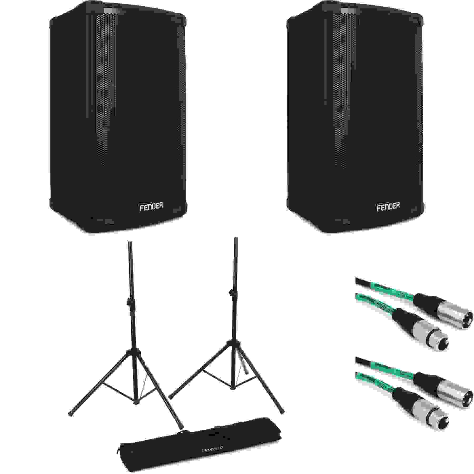 Fender Fighter 12 inch 2-Way Powered Speaker Pair and Stand Bundle ...