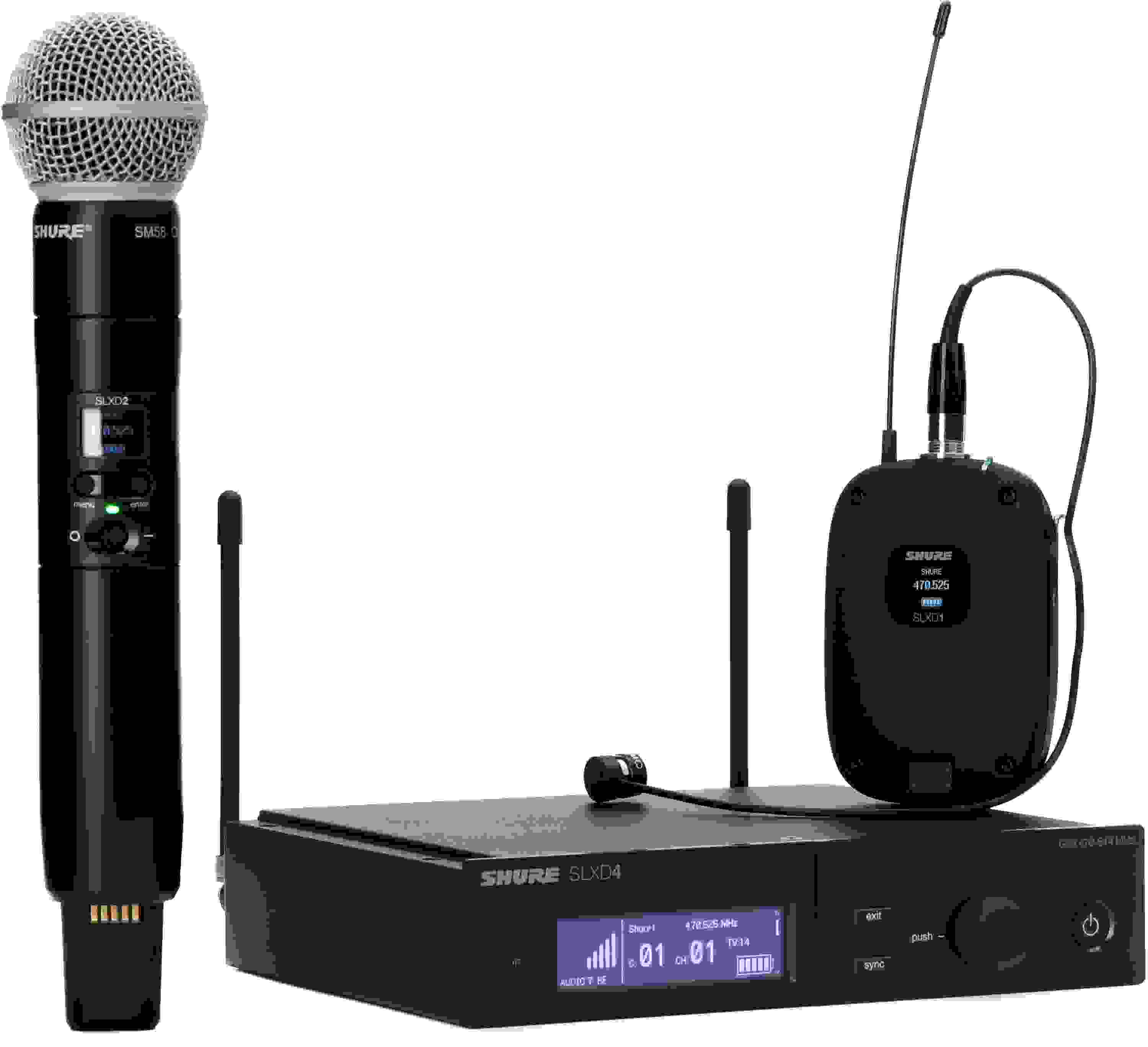 Shure SLXD124/85M Wireless Handheld and Lavalier Microphone Combo System - G58 Band | Sweetwater