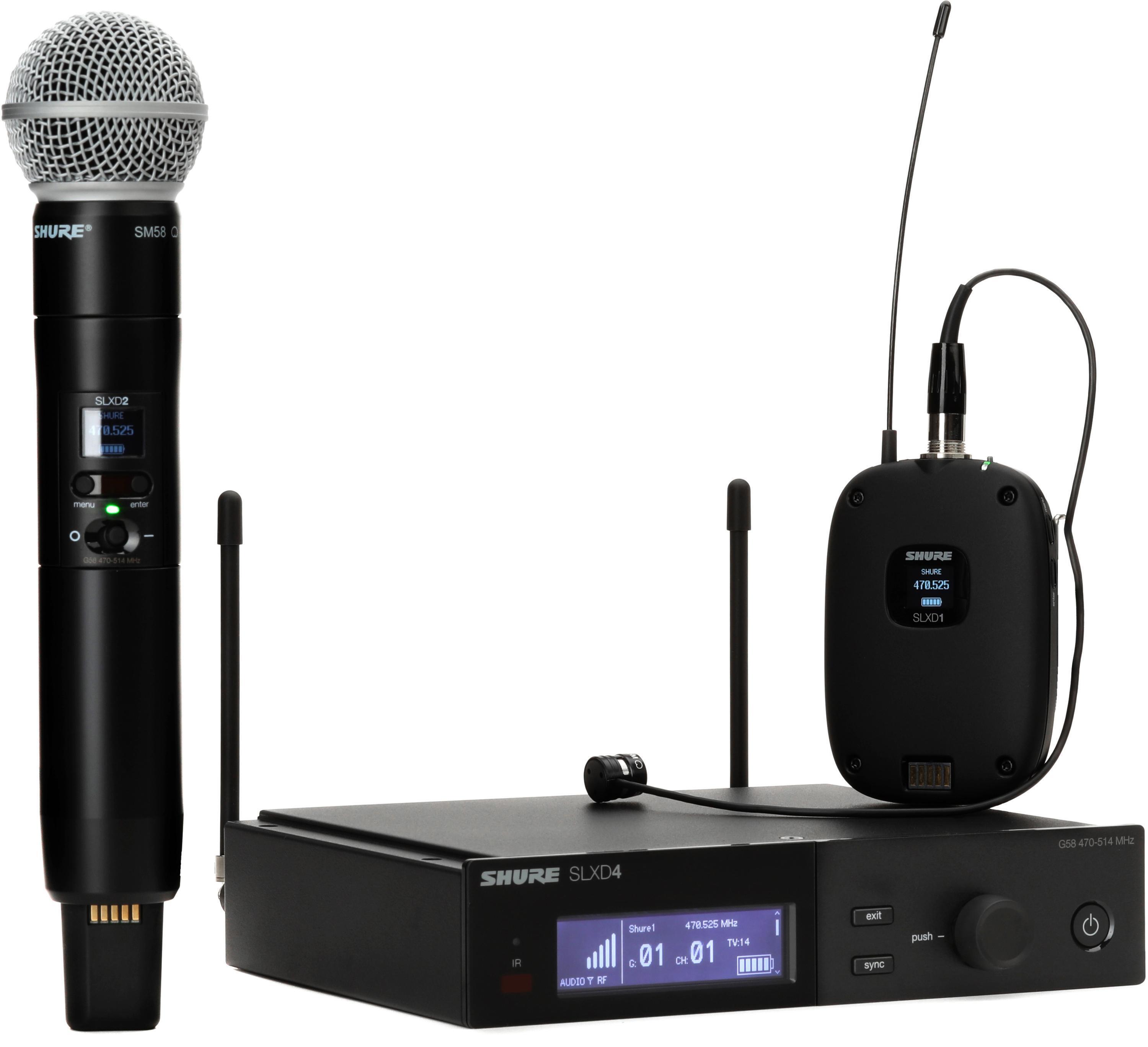 Shure SLXD124/85M Wireless Handheld and Lavalier Microphone Combo System - G58 Band | Sweetwater