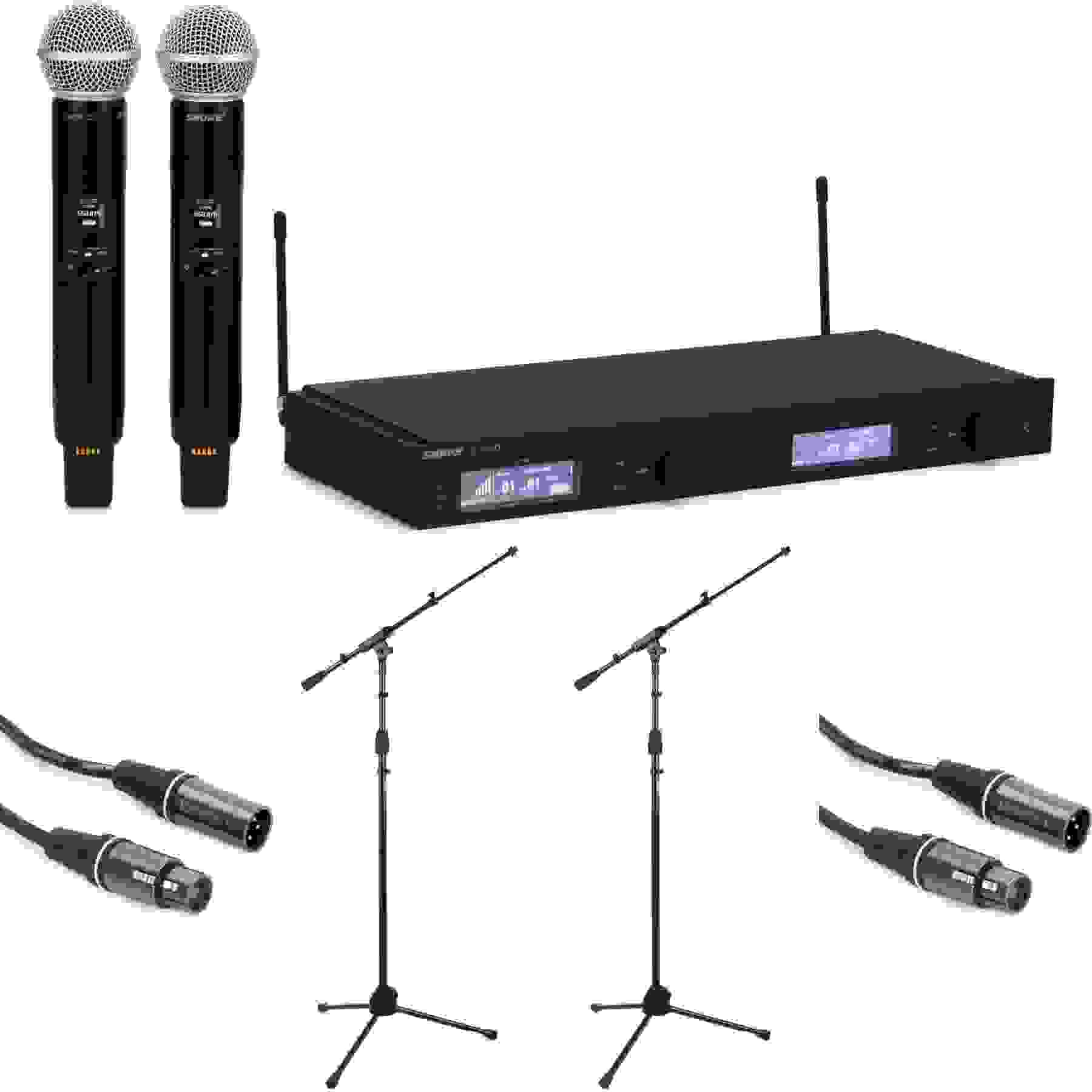Shure SLXD24D/SM58 Digital Wireless Dual Handheld Microphone System with Stands and Cables - G58 ...