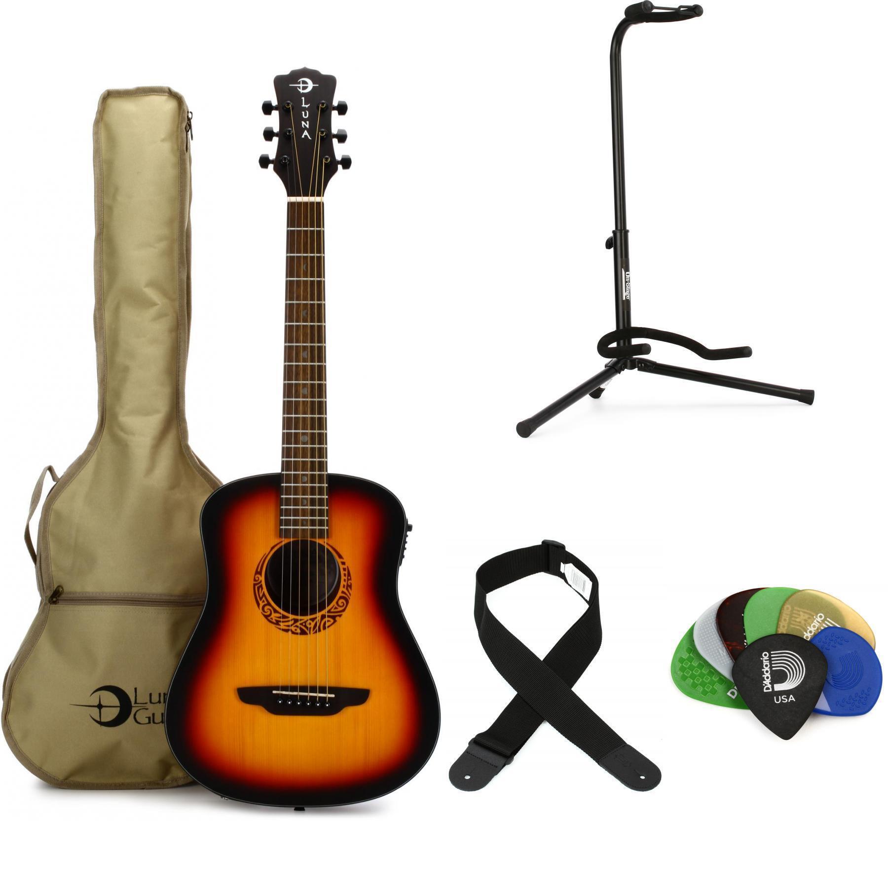 Luna Safari Tribal Left-handed Travel Acoustic-electric Guitar ...