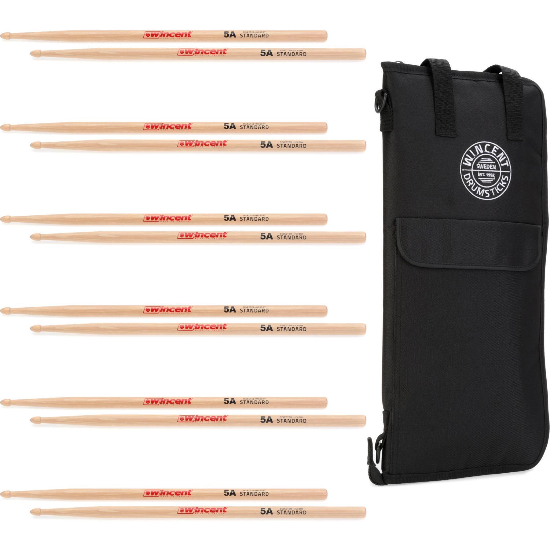 Wincent W-BNSB Nylon Stick Bag with 6 Pack of 5A Hickory Drumsticks ...