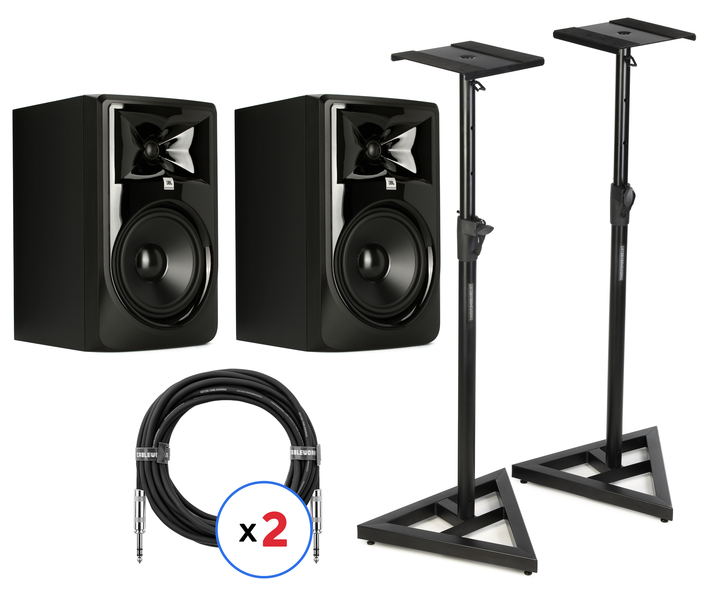 JBL 308P MkII 8-inch Powered Studio Monitor Pair with Stands and Cables | Sweetwater