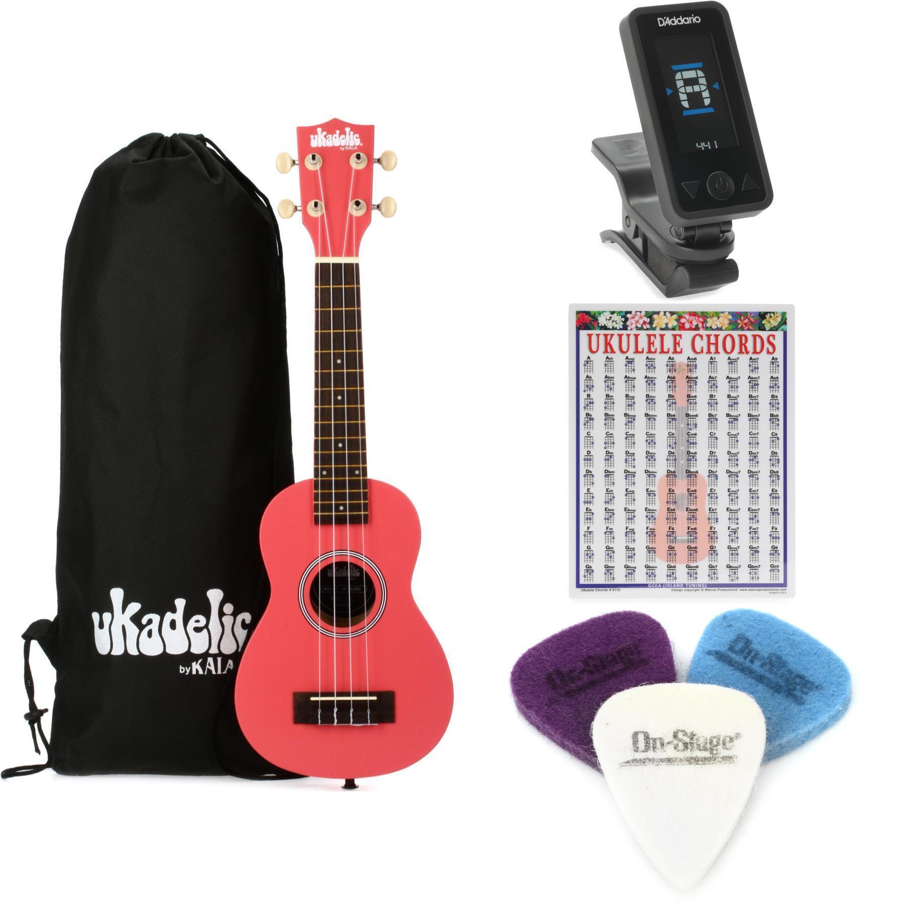 Kala Ukadelic Soprano Ukulele Essentials Bundle - Razzle Dazzle ...