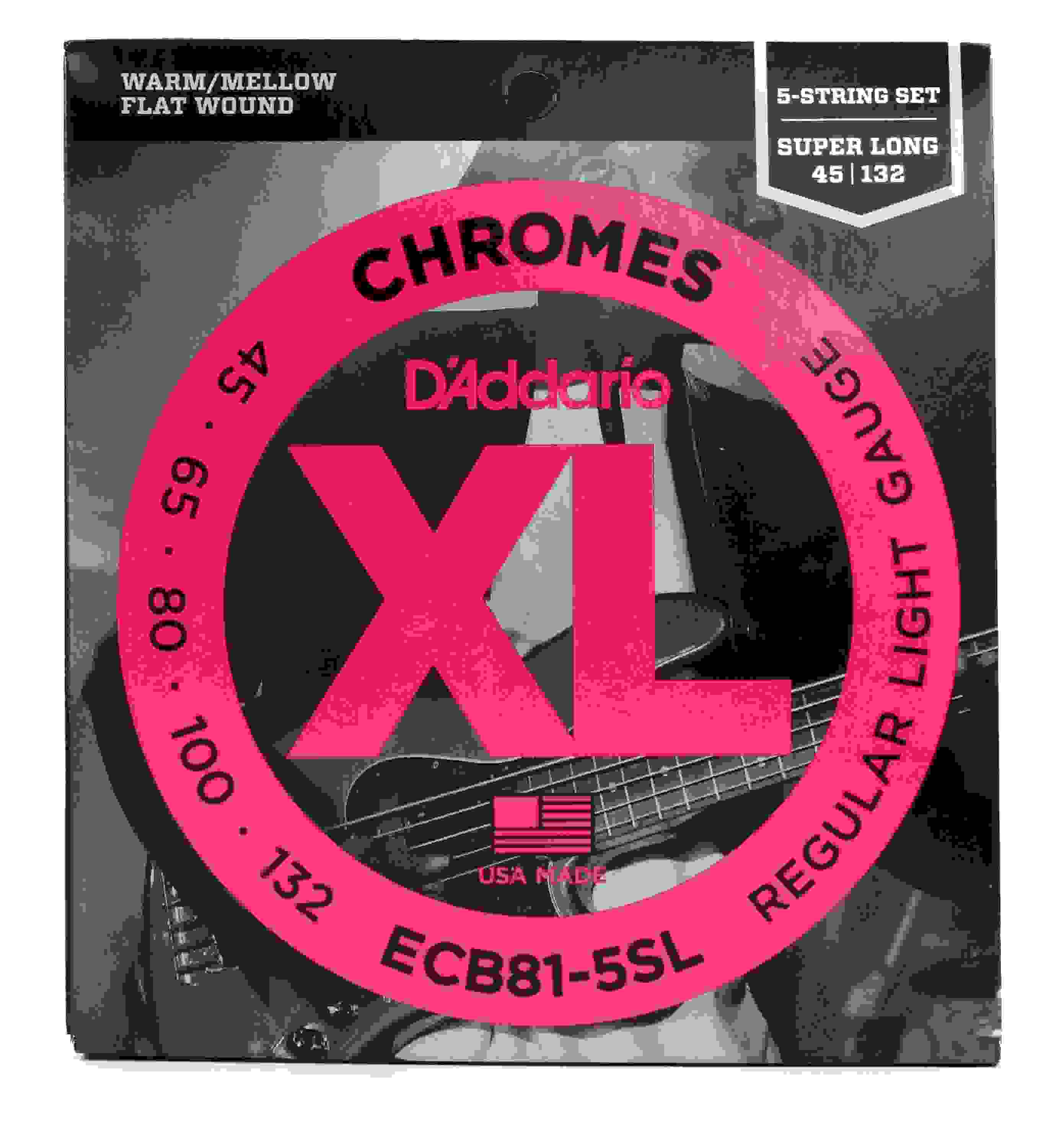 D'Addario XL Chromes Flatwound Bass Guitar Strings -.045-.132 Regular ...