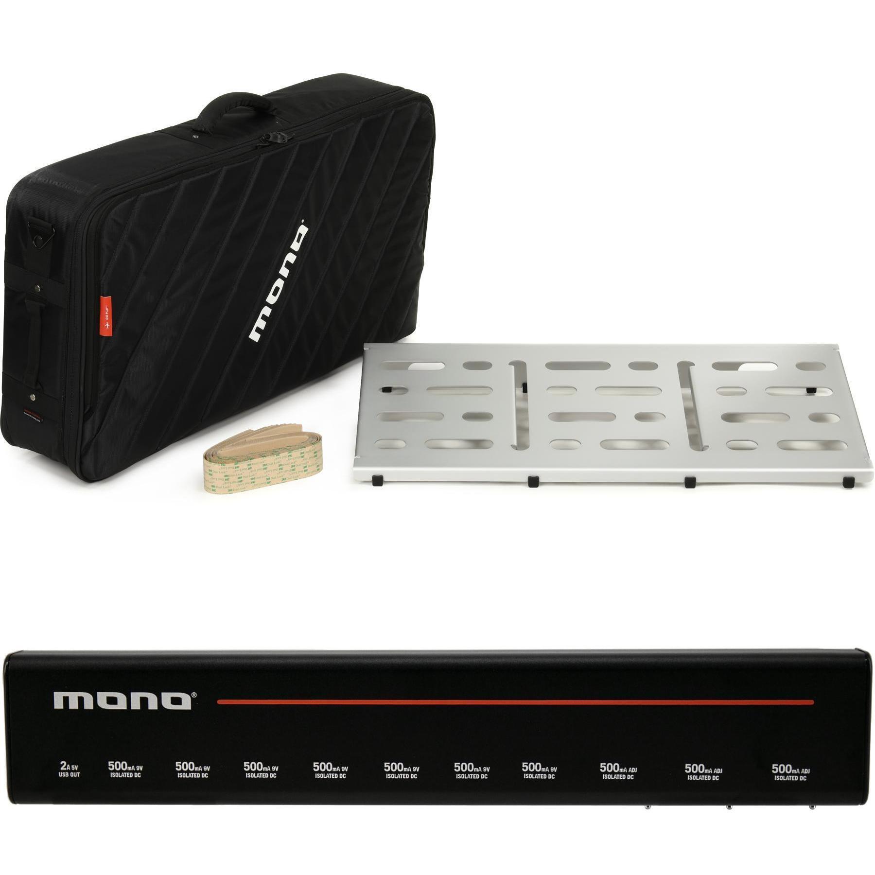 MONO Pedalboard Large With Pro Accessory Case 2.0 and 11-outlet Isolated Power Supply - Silver ...