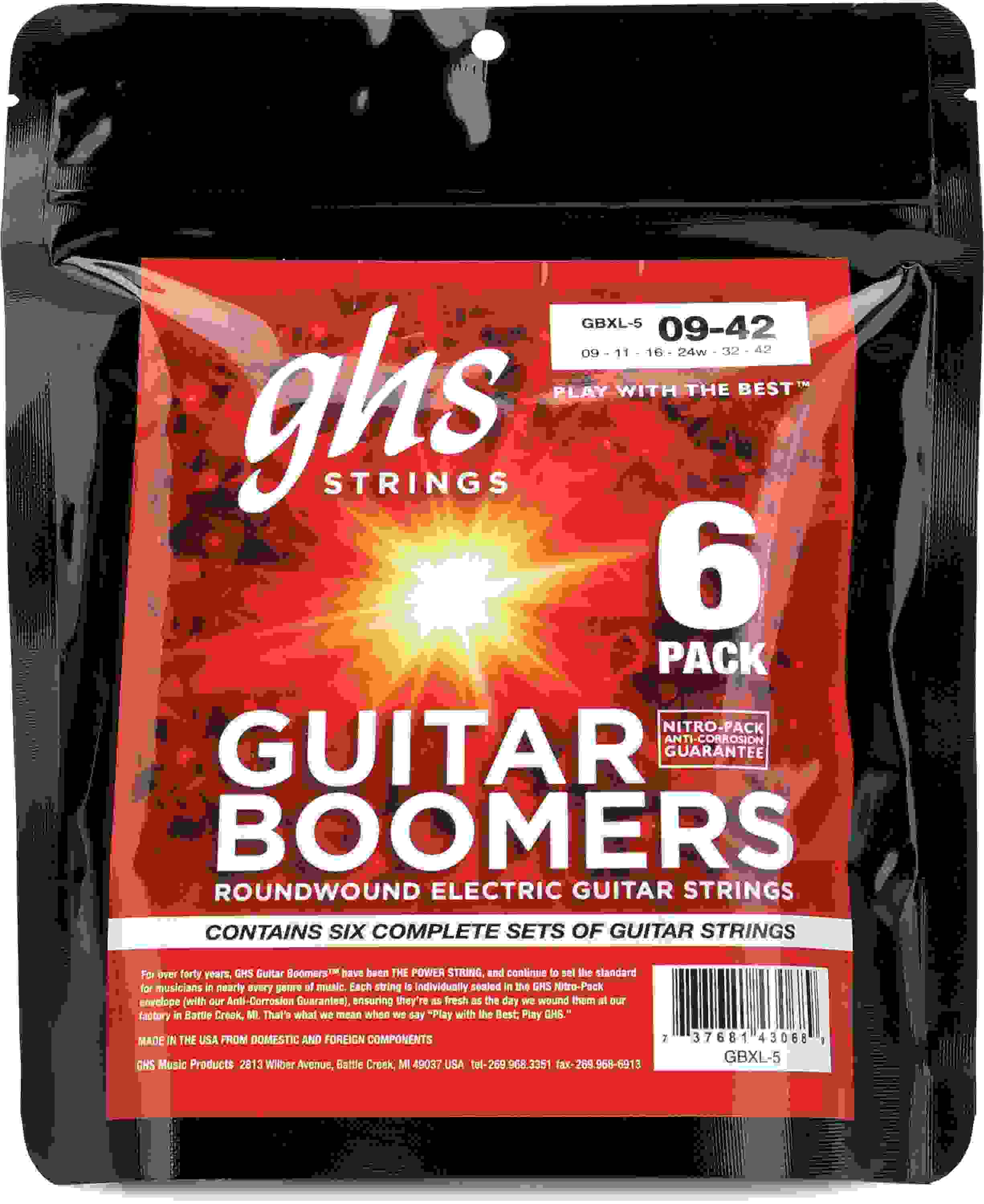 GHS GBXL-5 Guitar Boomers Electric Guitar Strings - .009-.042 Extra Light 6-pack | Sweetwater