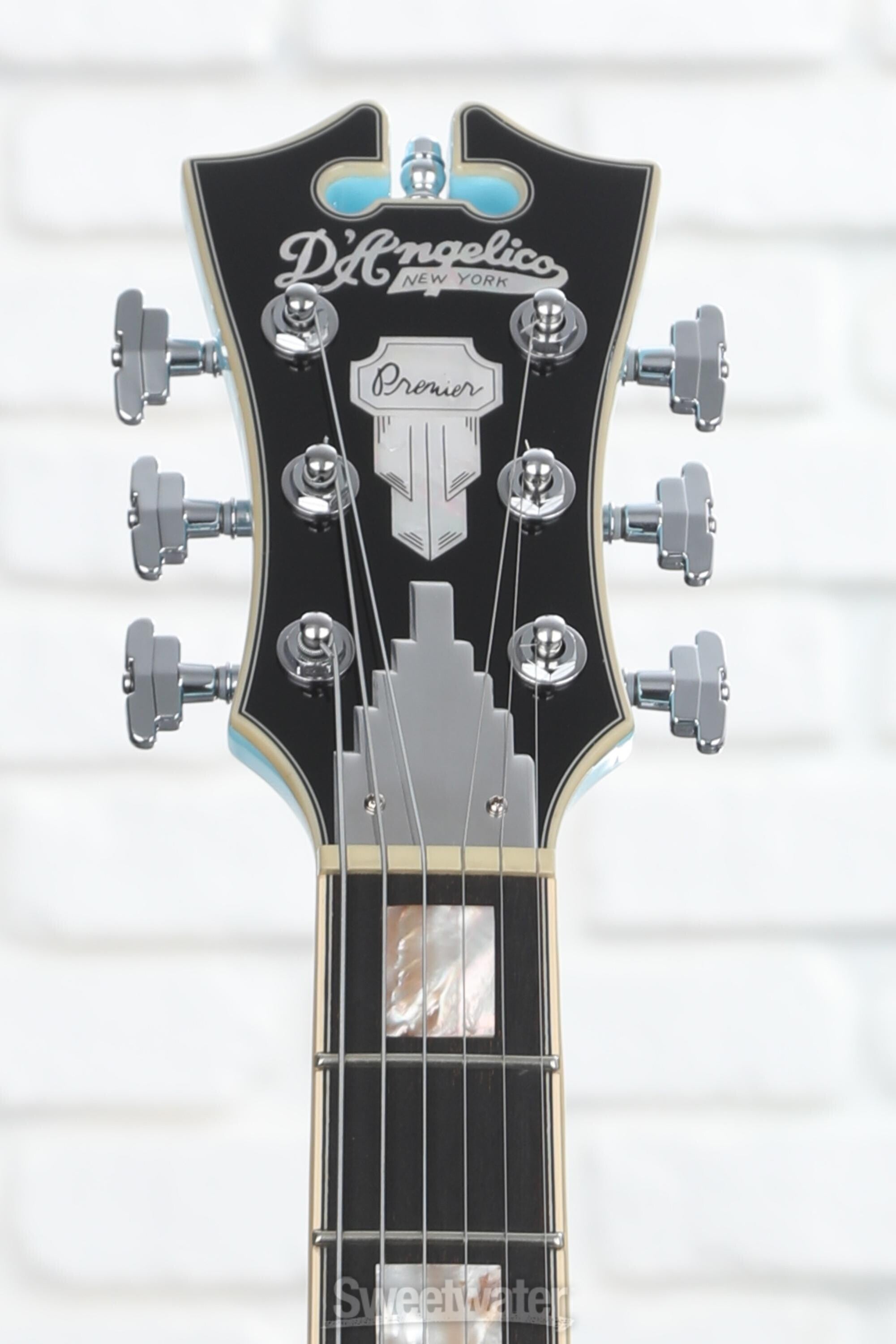 D'Angelico Premier Mini DC Electric Guitar - Sky Blue with D'Angelico Premier Mini DC Electric Guitar - Sky Blue with