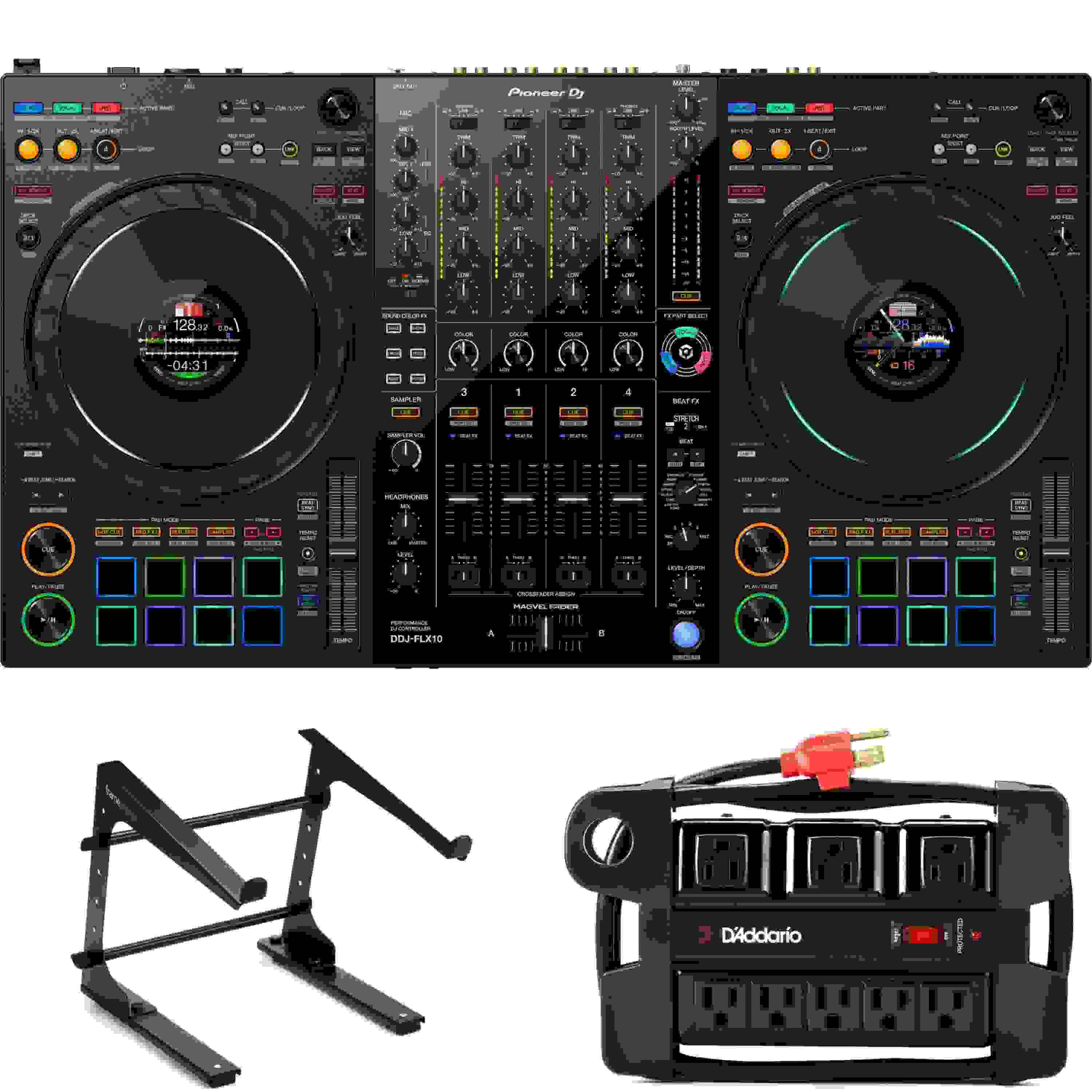 Pioneer DJ DDJ-FLX10 4-deck DJ Controller Laptop Stand Bundle | Sweetwater